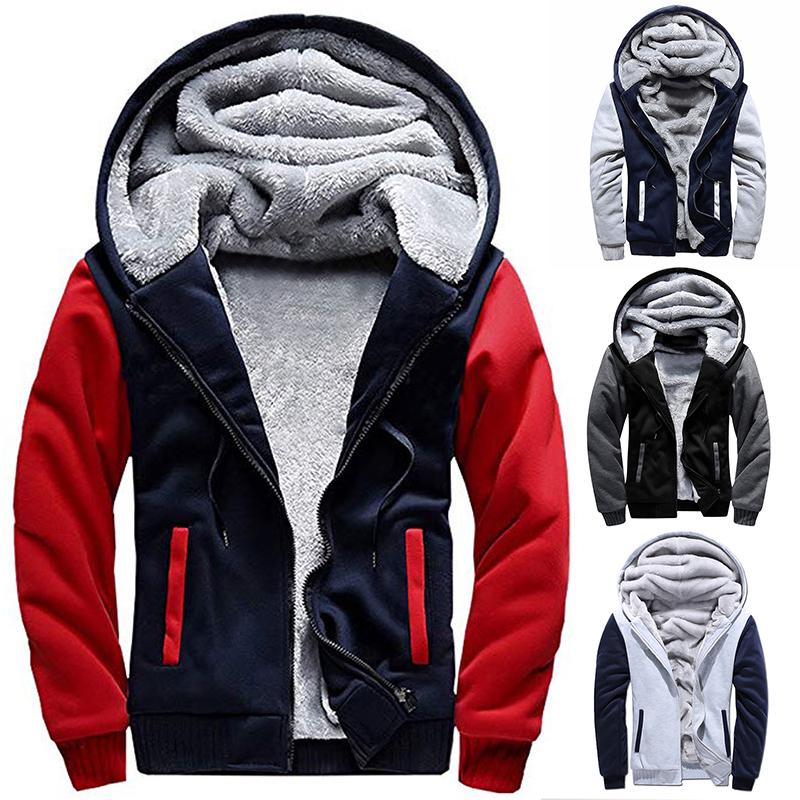 Buy Men's Pullover Winter Jackets Hoodie Faux Fur Lined Sweatshirt Warm ...