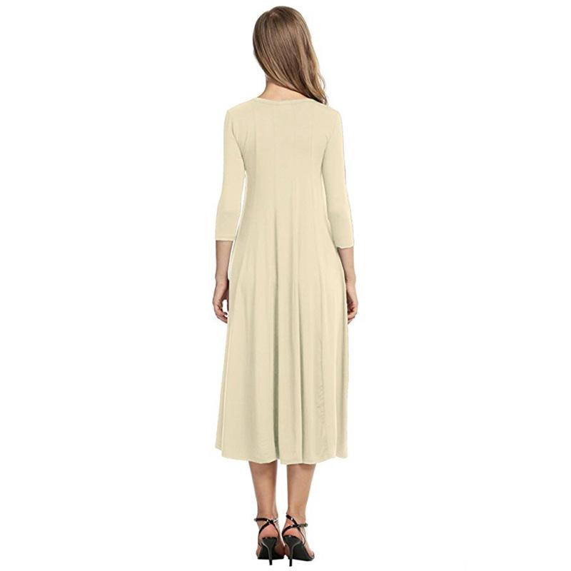 Buy Women Autumn O-neck Pure Color Pendulum Dress Casual Swing Half ...