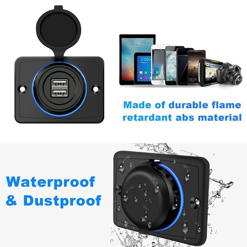 Buy 1pc Waterproof Bus Motorcycle 12V 24V Car 3.1A With LED Light Dual ...