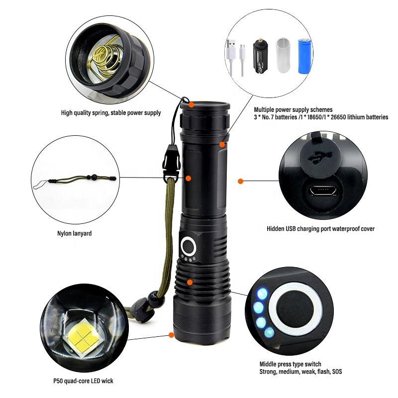 Satın alın Led Torch Tactical Telescoping Xhp90 Zoomable T9 Flashlight ...