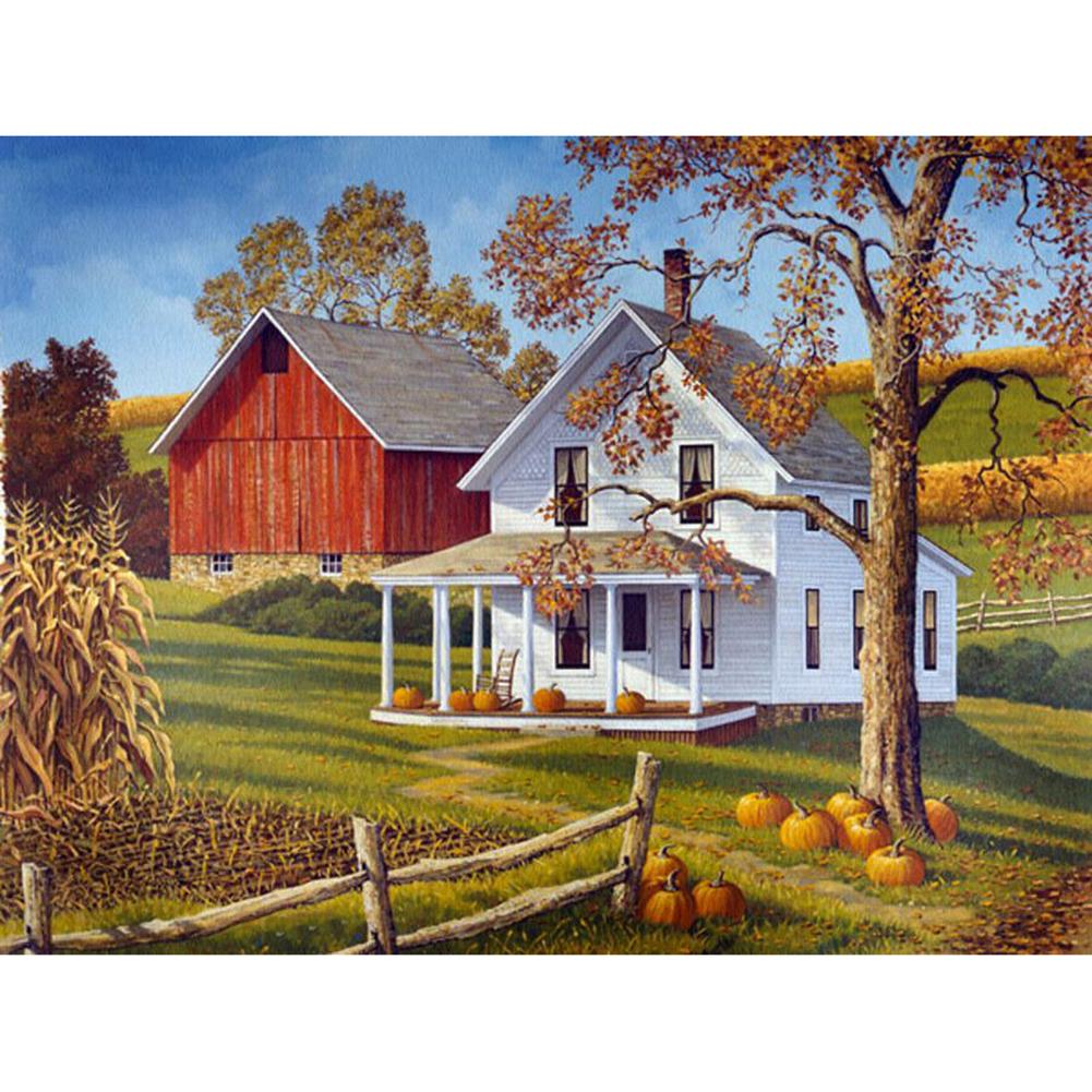 Buy 5D Full Round Drill House Scenery Diamond Painting Rhinestone ...