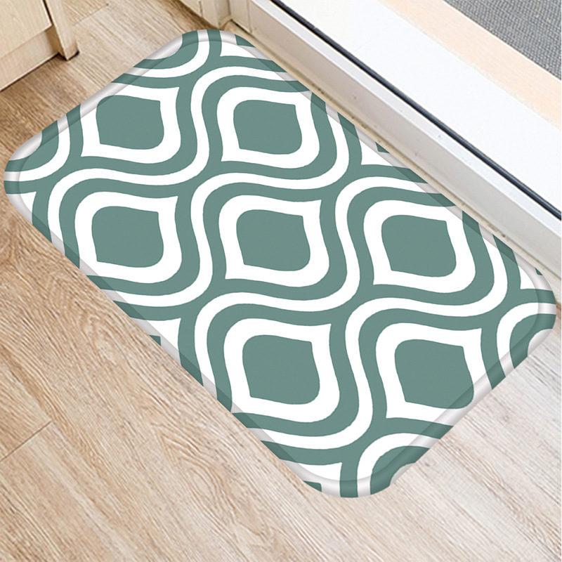 Green Geometric Pattern Anti-Slip Suede Carpet Door Mat Doormat Outdoor ...
