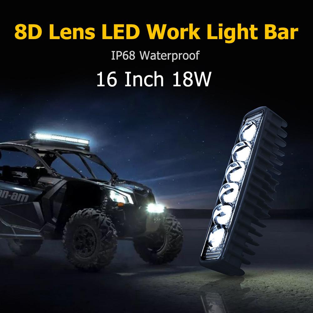 18W 8D Lens LED Work Light Bar Waterproof Offroad Spot Flood Driving ...