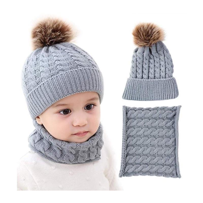 Buy 2Pcs Toddler Baby Girls Boys Winter Warm Knitted Beanie Cap+Scarf ...