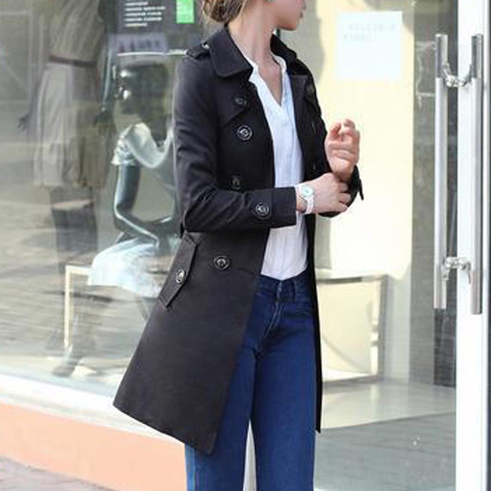 Buy Women Slim Windbreaker Double Breasted Long Trench Coat Jacket ...
